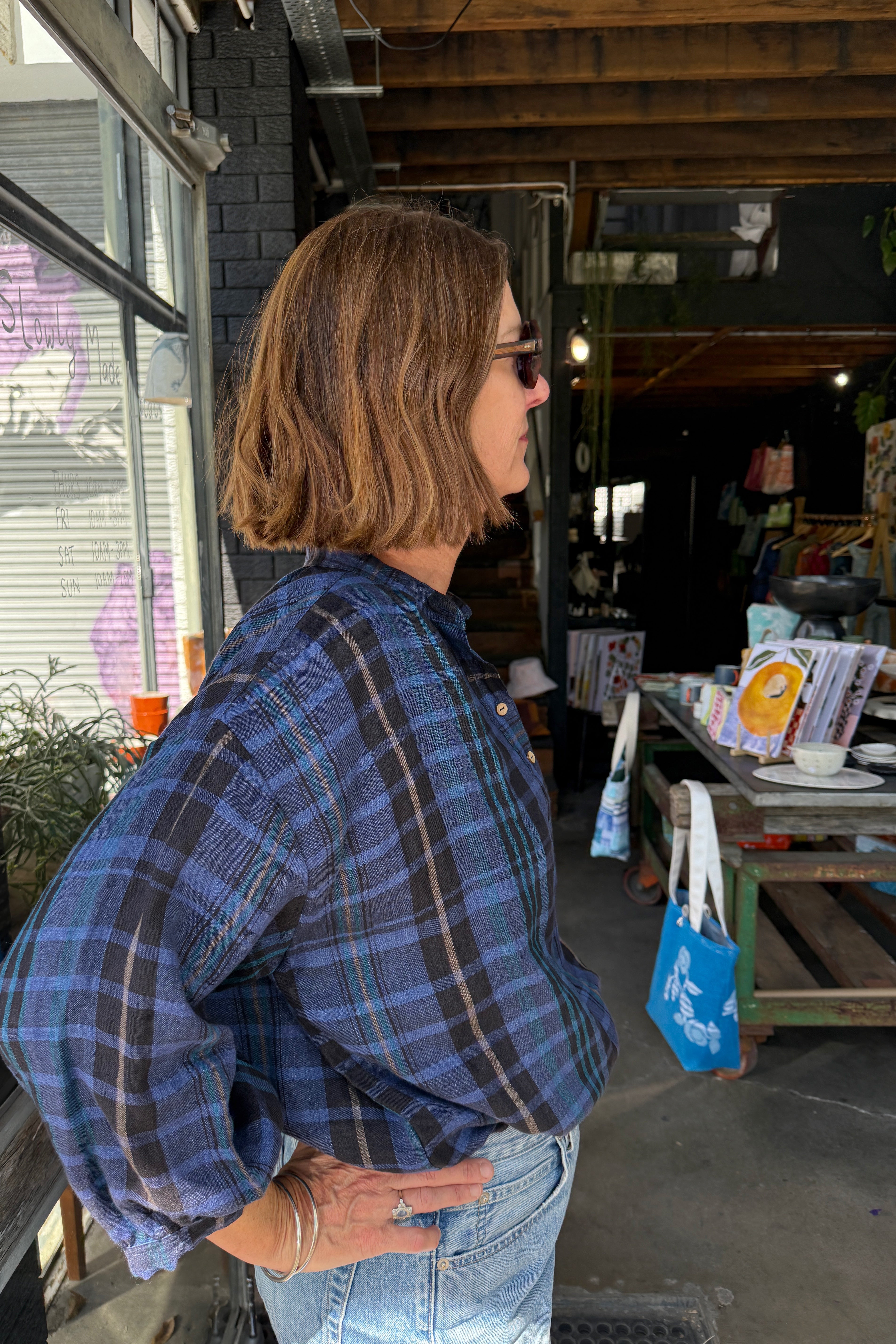 Soho blouse - Blue plaid – Ukiyo Boutique